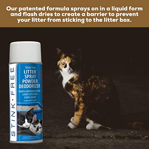 Stink Free Cat Litter Box Deodorizer Powder Spray & Odor Eliminator (2 Cans) - Non-Stick Kitty Litter Box Deodorizer, Eliminators, Absorber & Freshner
