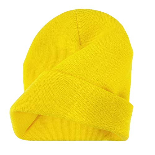 BRUCERIVER Classic Knit Elasticity Beanie Cap Hats for Men & Women (Lemon Yellow)