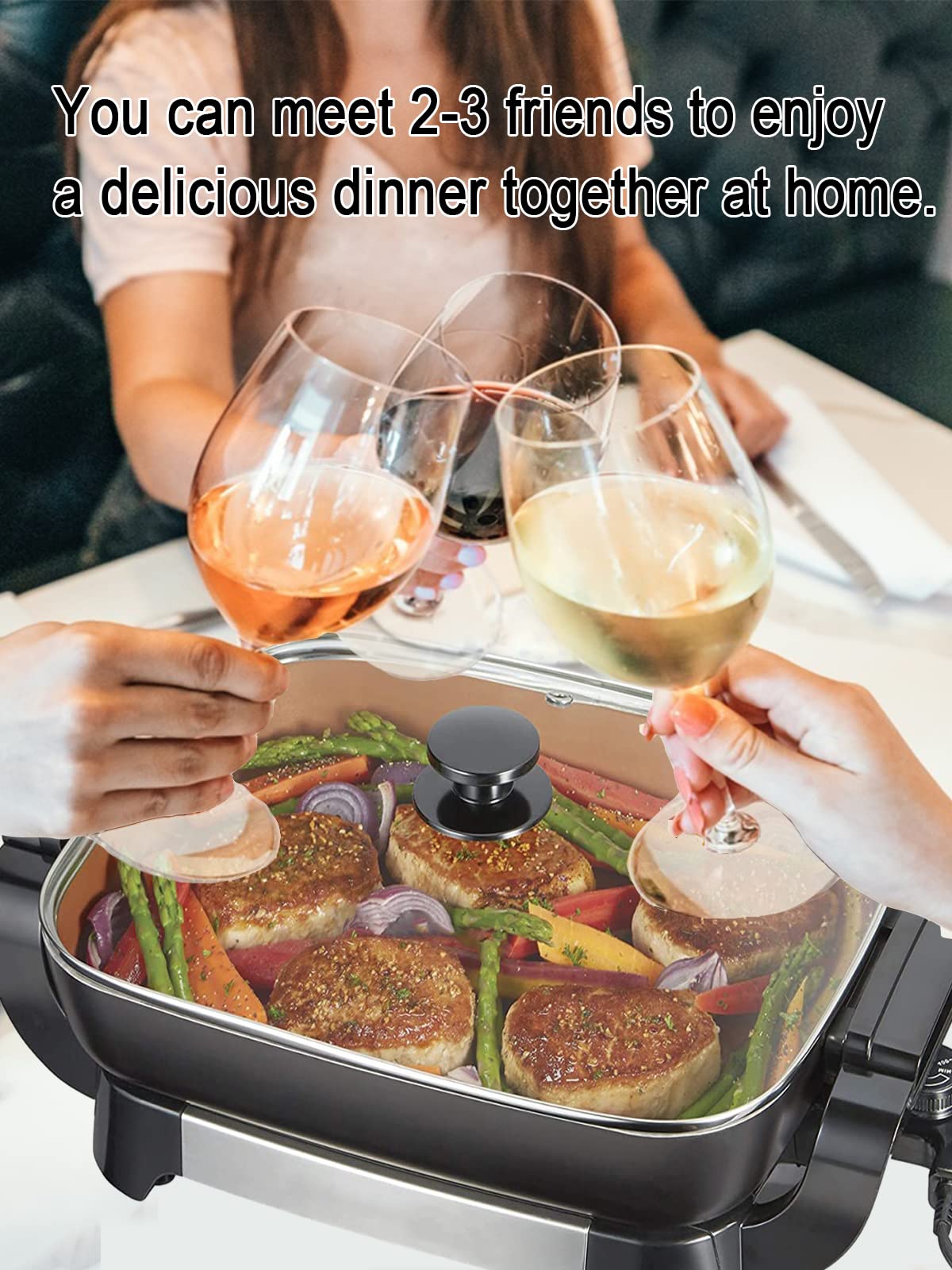 Ceramic Nonstick Electric Skillet with Lids - 12”x15” Removable Pan, Adjustable Temperature & Reversible Design, Nozaya