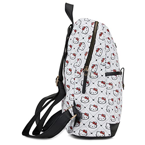 Fast Forward Hello Kitty Allover Leather Backpack - Girls, Boys, Teens, Adults - Officially Licensed Hello Kitty Faux Leather 14 Inch Backpack (White)