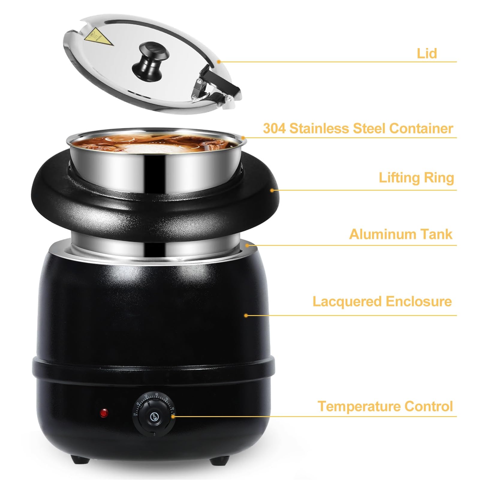 Electric Soup Warmer, Commercial Soup Kettle Electric Soup Stove with Hinged Lid Detachable Insert Pot Adjustable Temperature Soup Porridge Stew Warmer Restaurant Buffet Soup Kettle for Home 13L