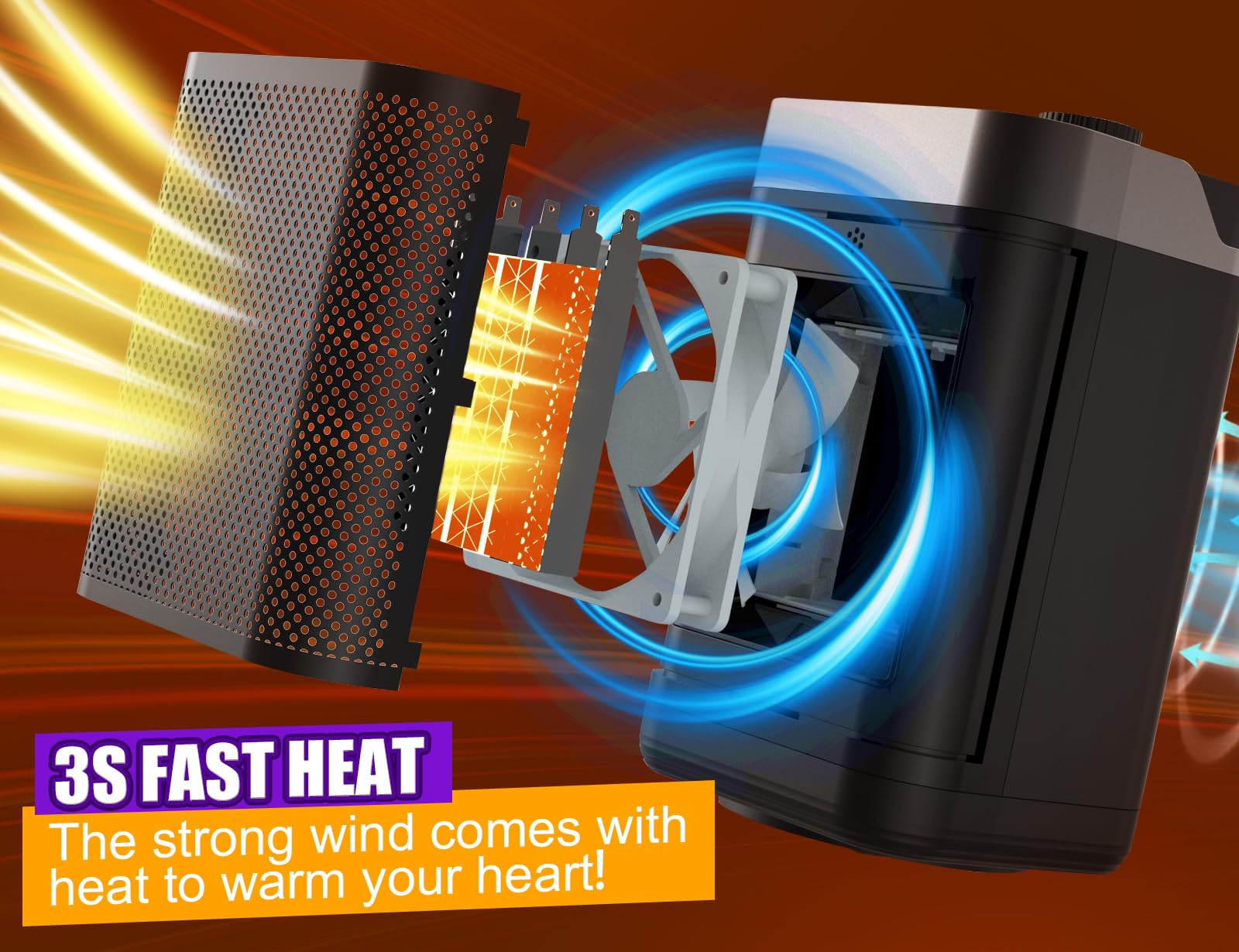Electric Space Heater Large Room for Office Indoor, Mini Portable Personal Fast Heating Ceramic Space Heater with 90° Oscillating&Overheat Protection