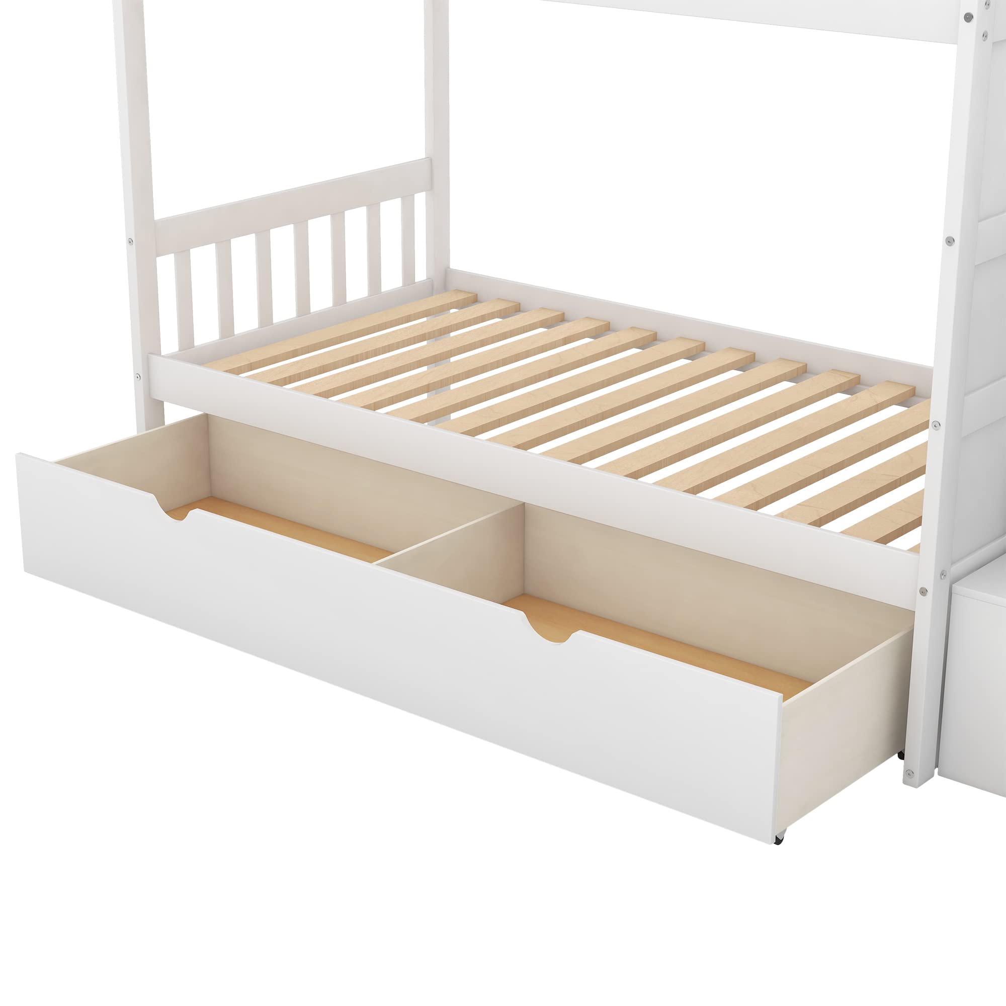 Harper & Bright Designs Twin Over Full/Twin Bunk Bed with 3 Drawers, 4 Storage and Cabinet Door, Twin-Over-Full Convertible Bottom Bed for Bedroom, Dorm, for Family, Kids, Teens, No Box Spring Needed