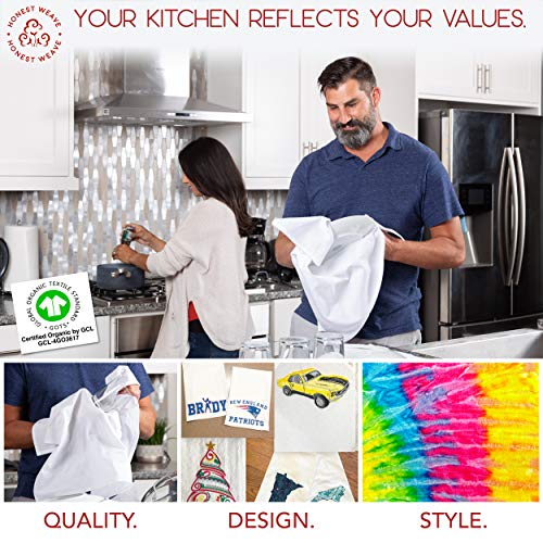 HONEST WEAVE GOTS Certified 100% Organic Flour Sack Cotton Kitchen Hand and Dish Towel Sets - Extra Large 27x27 inches, Fully Hemmed, 12-Pack, White