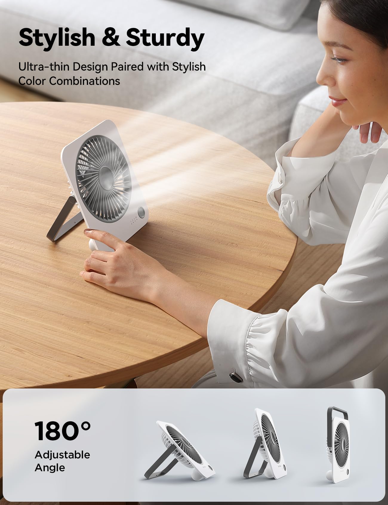 ChoreChamp Rechargeable Fan Portable,4000mAh USB Small Desk Fan with 4-Speed Strong Airflow, Hangable Ultra-thin Folding Camping Fan for Travel, Office, and Home Use