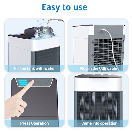 Portable Air Conditioner, Evaporative Air Cooler in 3 Speed, USB Air Personal Conditioner with LED Light for Home Office Bedroom(zQ06)