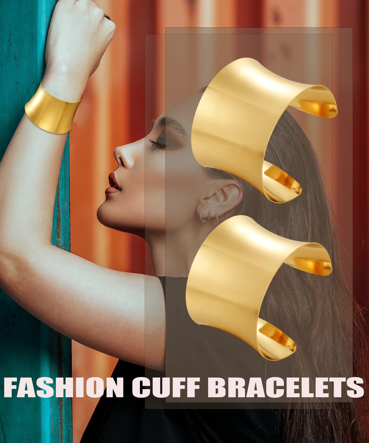 BOMAIL 2 Pcs Cuff Bangle Bracelet Set for Women Open Wide Wire Bracelets Gold Wrist Cuff Wrap Bracelet Adjustable