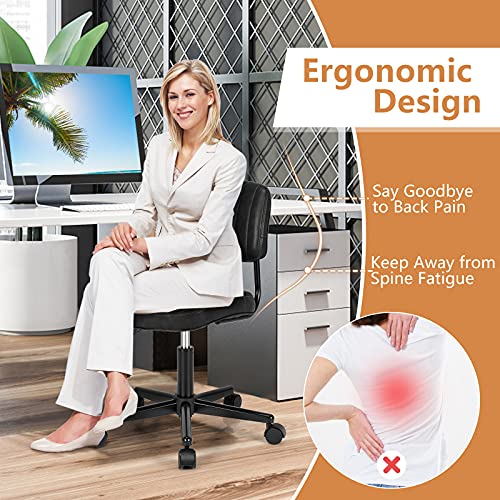 Giantex Leather Office Chair, Armless Low-Back Computer Desk Chair, Retro Swivel Rolling Task Chair Height Adjustable PU Leisure Office Chair for Kids Teens Adults (Black)