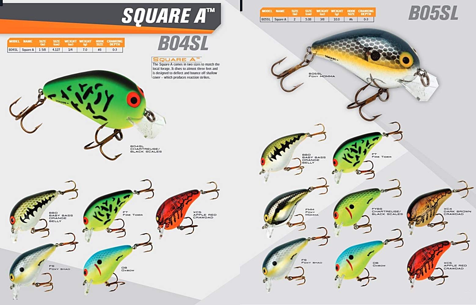 Bomber Lures Square A Crankbait Fishing Lure, Fishing Gear and Accessories, 2", 3/8 oz, Foxy Momma