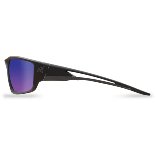 EDGE TSKAP218 Kazbek Polarized Wrap-Around Safety Glasses, Anti-Scratch, Non-Slip, UV 400, Military Grade, ANSI/ISEA & MCEPS Compliant, 5.04" Wide (Black Frame/Aqua Precision Blue Mirror Lens)