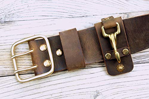 Heavy duty full grain leather belt key clip, retro distressed leather belt key holder - BA05KC