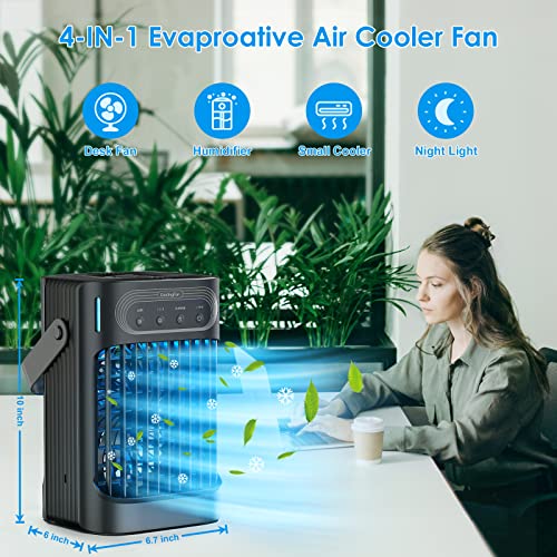 Portable Air Conditioners Fan β Daonsuty Evaporative Air Cooler Cooling Fan with 3 Cool Mist & 3 Speeds, 7 Night Light & 2-8H Timer, Personal Table Air Conditioners Fan for Bedroom Office Camping