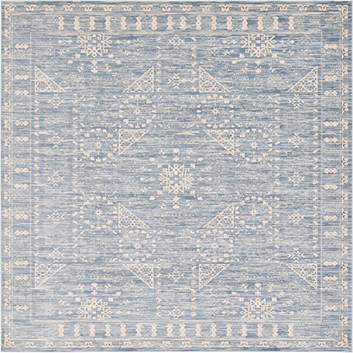 Unique Loom Paris Collection Area Rug - Birch (8' Square, Blue/ Beige)