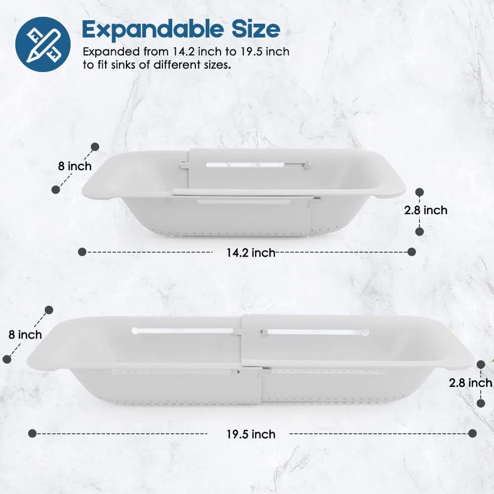 Collapsible Colander Kitchen Extendable Strainer Fruits Vegetables Noodle Pasta Food Drain Basket Space-Saver Portable Drainer Over Sink(1, 2#White)