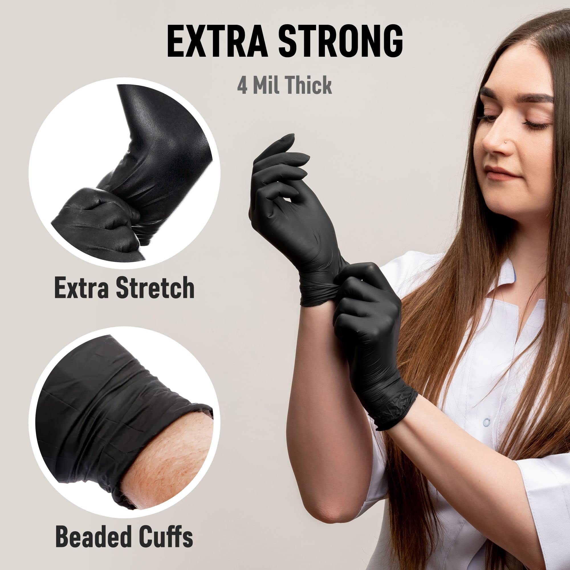 Black Disposable Nitrile Gloves Medium - 200 Pack, Medical Exam Gloves, Powder Free, Latex Free Gloves