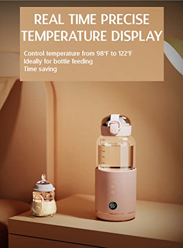 MOMOLIA Portable Water Warmer for Formula, Breastmilk, Precise Temp Control, 10 oz. Rechargeable, Wireless Bottle Warmer for Car, Travel, Outdoor, Battery Powered(White)