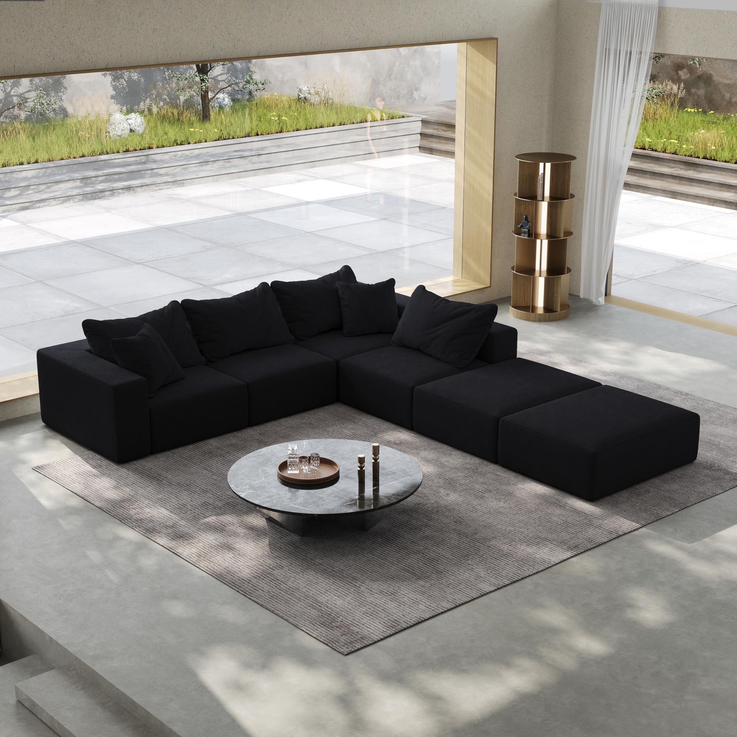 DAMAIFROM 162'' Modular Sectional Sleeper Sofa, Comfy Chenille Free Combination Upholstered Cloud Couch, L Shaped Convertible Sofa Bed with Pillows, Couches for Living Room, Assembly-Free, Black