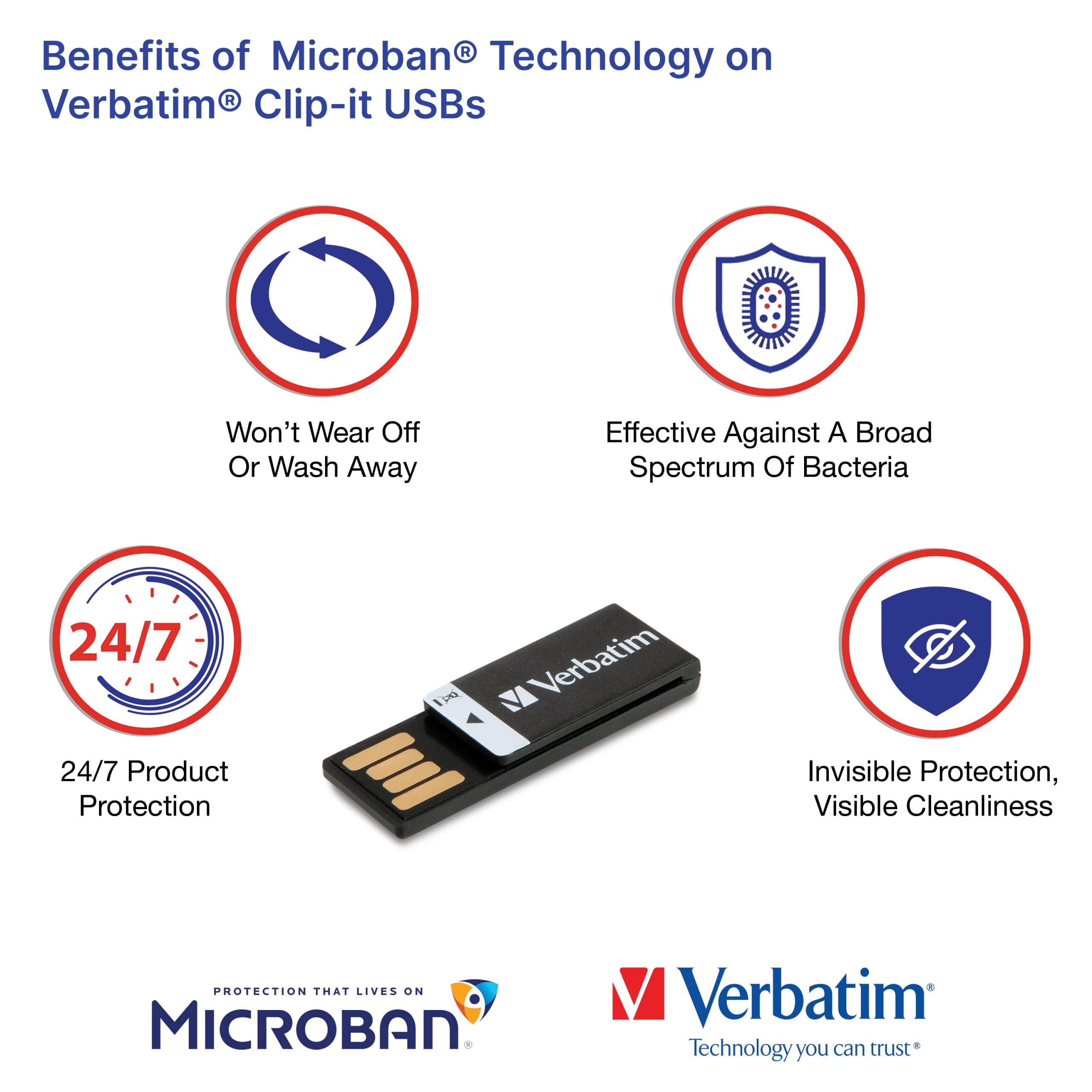Verbatim 8GB Clip-It USB 2.0 Flash Drive Cap-less Thumb Drive Resistant to Water, Dust, and Static Discharge 3 Pack - Black, White, Red 98674