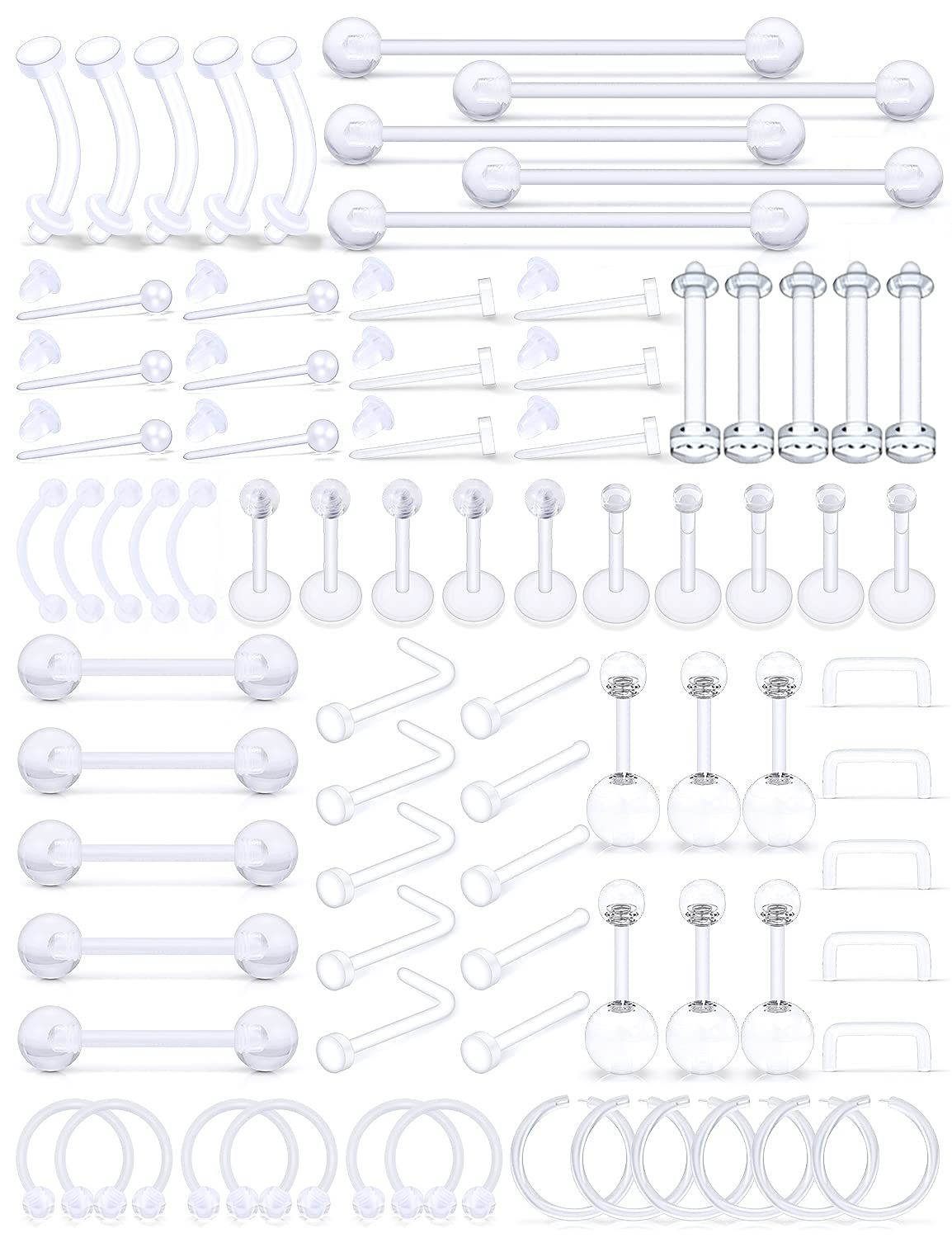 Cisyozi 16G Clear Plastic Nose Rings Stud Piercing jewelry Retainer Work Sport Surgery Silicone Lip Septum Eyebrow Belly Nipple Tongue Ring Cartilage Tragus Earrings Hoop Industrial Piercing Jewelry