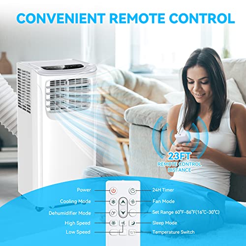 Portable Air Conditioners, 8500 BTU Portable AC Uint with Dehumidifier & Fan Mode for Room up to 350 Sq.Ft, 3-in-1 Room Air Conditioner with Remote, 24Hrs Timer, Installation Kit for Home Office