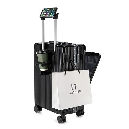 feilario Aluminium Frame Hardside Expandable Spinner Wheel Luggage, Built-In TSA lock Carry on Suitcase, with Cup Holder & Phone Holder - - in 18in/20in/24in Sizes