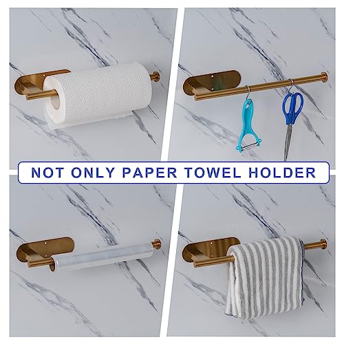 Honmein Paper Towel Holder, Upgrade SUS304 Stainless Steel Paper Towel Holder Under Cabinet, Bend-Resistant, Self-Adhesive or Drill mounting (Gold)
