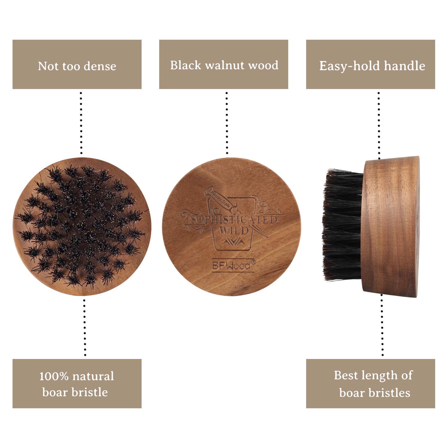 BFWood Beard Brush and Comb Set - Walnut Round Beard Brush & Sandalwood Beard Comb
