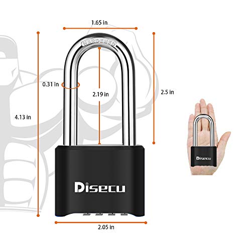 disecu 4 Digit Heavy Duty Combination Lock 2.5 Inch Long Shackle Outdoor Waterproof Padlock for School Gym Locker, Sports Locker, Hasp Storage, Fence, Gate, Case, Toolbox, Bike (Black)