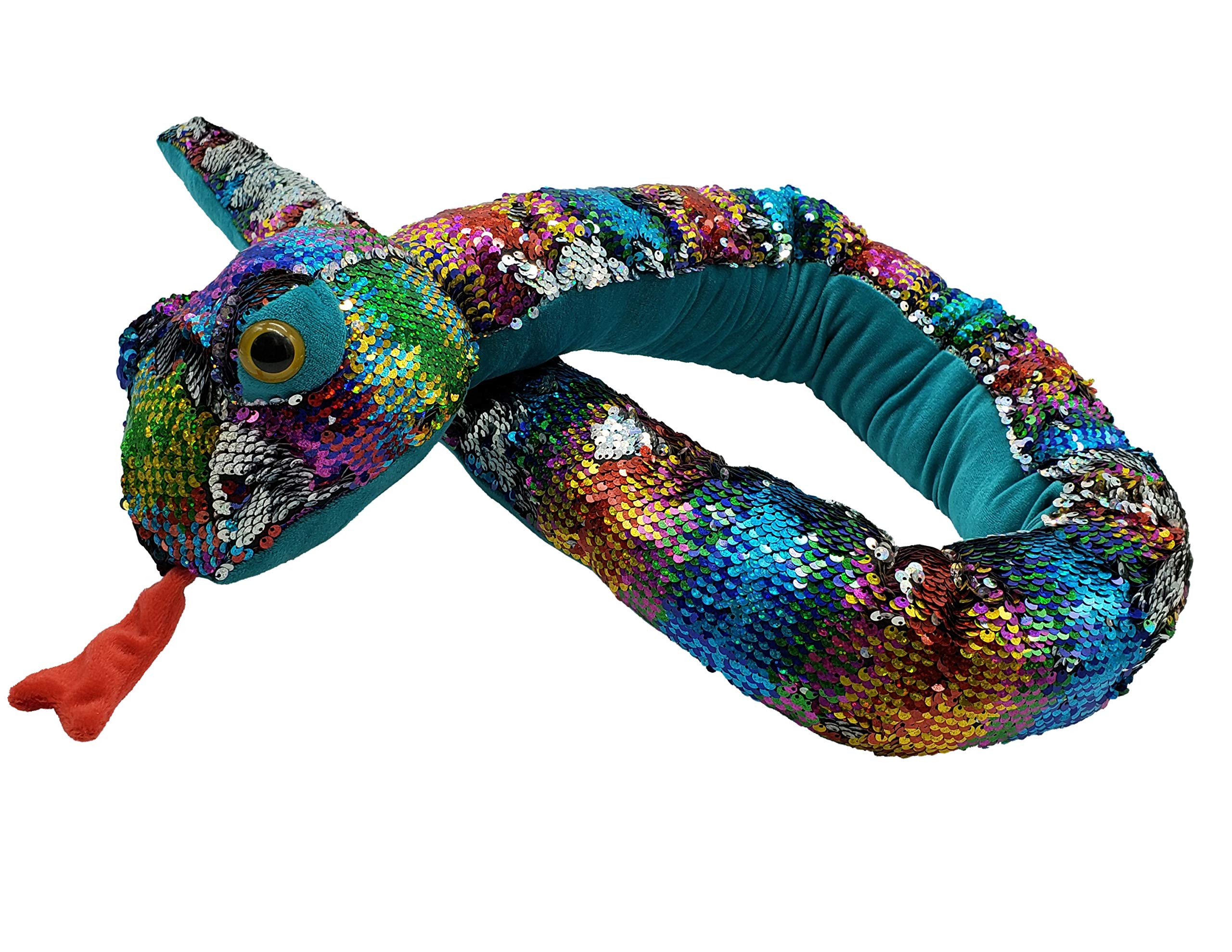 LMC Products Rainbow Flip Sequin Stuffed Snake - Reversible Sequin Pet Snake Stuffed Animal - Giant 60 inches long
