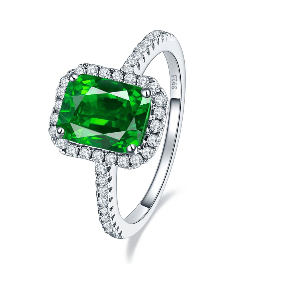 BONLAVIE 3.6ct 8x6mm Created Green Emerald 925 Sterling Silver Wedding Band Anniversary Engagement Ring Size 6