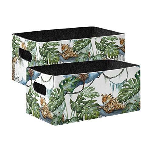 Leopards in Tropics Storage Basket Felt Storage Bin Collapsible Closet Baskets Decorative Baskets Organizer for Pet Supplies Magazine