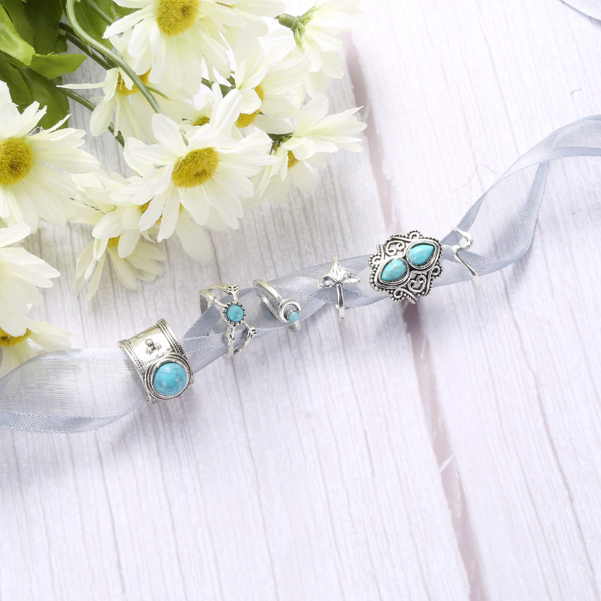 CASSIECA 79 Pcs Vintage Knuckle Rings for Women Turquoise Bead Stackable Midi Finger Ring Set Boho Jewelry