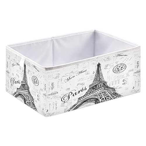 Kigai Paris Eiffel Tower Rectangular Storage Bins - 15.8 x 10.6 x 7 in Large Foldable Rectangular Organizer Storage Basket for Home Office, Nursery, Shelf, Closet