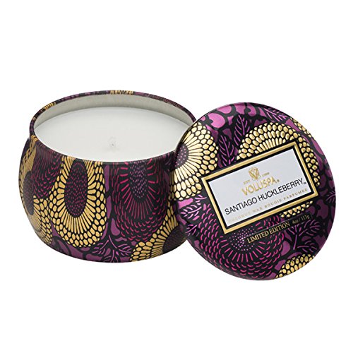Voluspa Santiago Huckleberry Candle | Mini Tin | 4 Oz. | 25 Hour Burn Time | Vegan | Coconut Wax and Natural Wicks for a Cleaner Burn