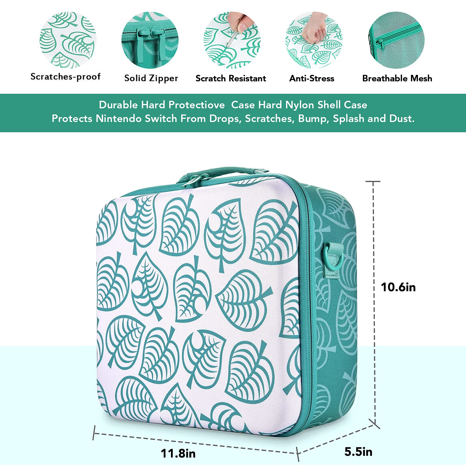 BTMETER Carrying Case for Nintendo Switch, Leaf Crossing Travel Storage handbag, Shoulder Crossbody Bag with 10 Game Cards Slots