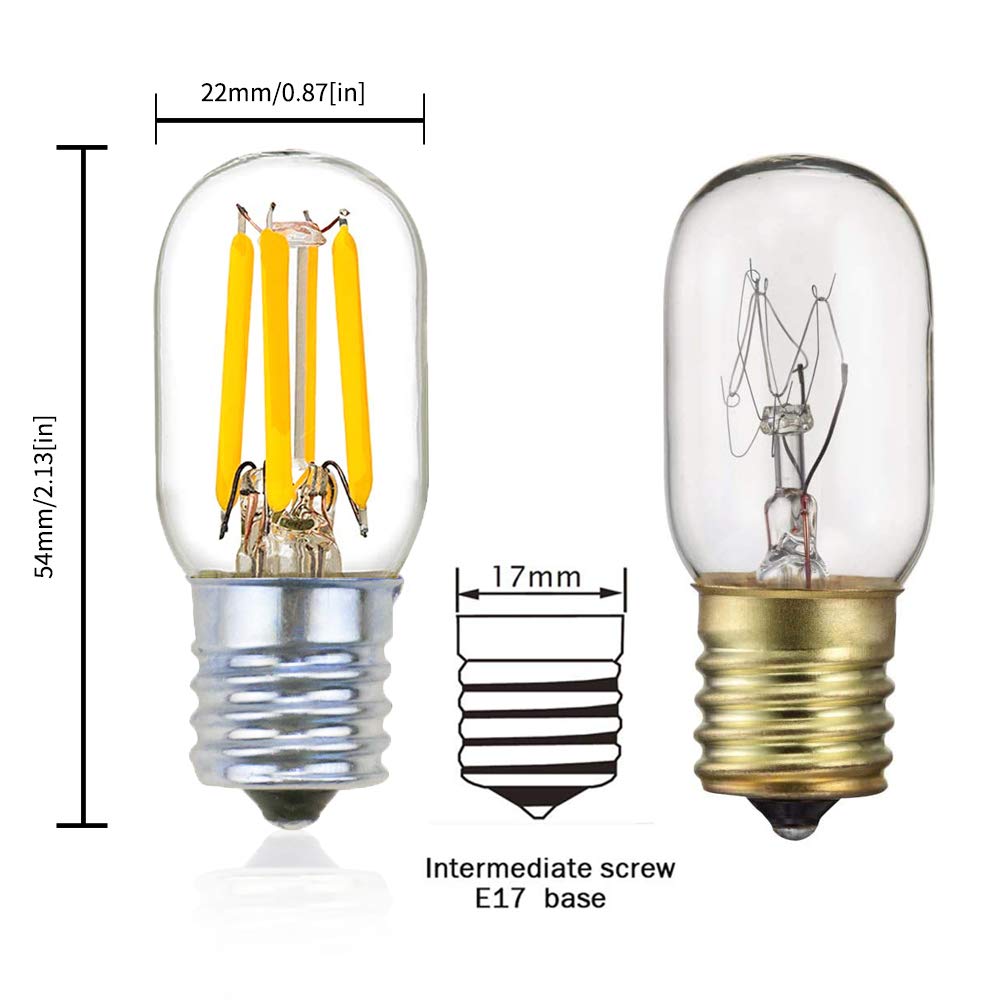 Bonlux 2W Dimmable T7/T22 LED Appliance Bulb E17 Intermediate Base Microwave Oven Light Bulb (25W Incandescent Equivalent) 120V E17 LED Refrigerator Range Hood Light (Warm White 2700K, 4-Pack)