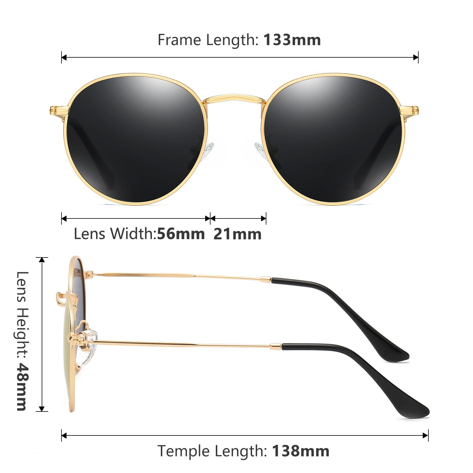 Clear Ant 2PC Polarized Small Sunglasses for Women Vintage Sunglasses Classic Women's Trendy Retro Round Hexagonal Shades
