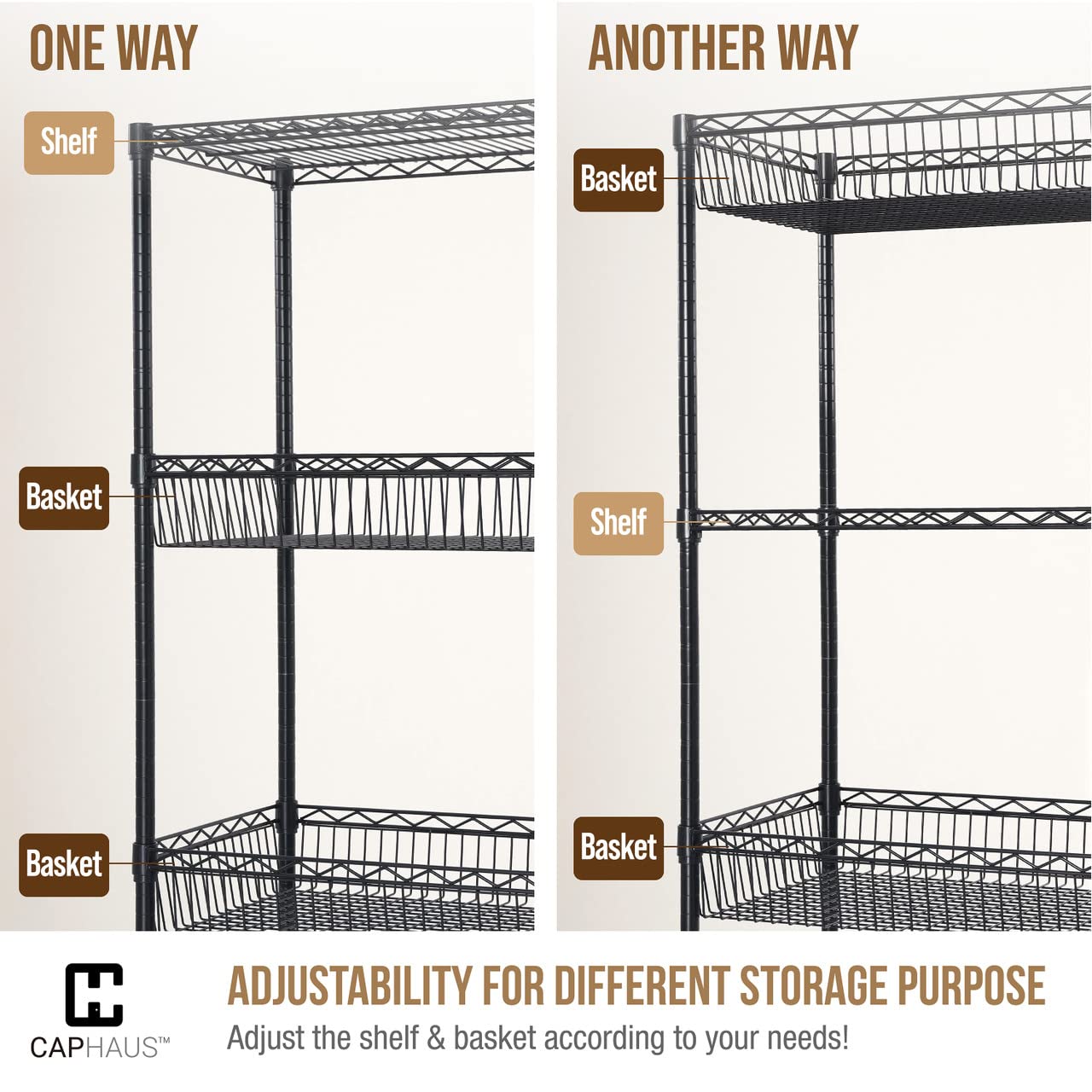 Fencer Wire NSF 2 to 4 Tier Stackable Wire Shelving Unit w/Baskets & Liner, Storage Rack Kitchen, Bathroom, Laundry Closet, Wire Shelving Basket Shelves, Storage Rack Corner Shelves, Black