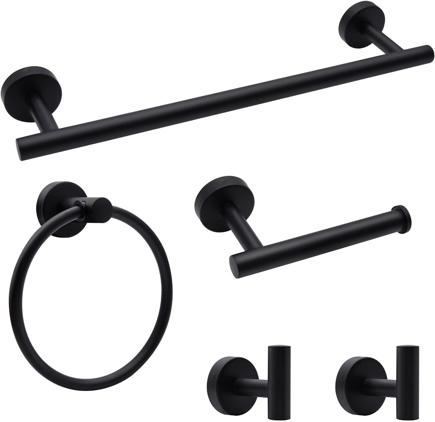 Bathroom Hardware Set, 5/10/20pcs Bathroom Hardware Set, Stainless Steel Bath Hardware Set Including 16" Hand Towel Bars, Toilet Paper Holders, Towel Rings, Robe Towel Hooks (5pcs, Black)