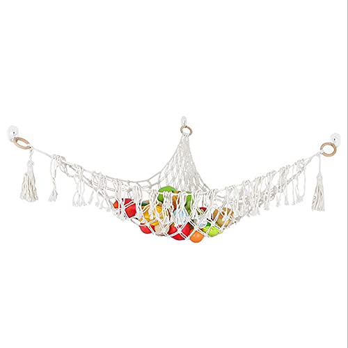 Storage Hammock Stuffed Toy Organizer, Plush Animals Fruit Vegetable Holder, Boho Wall Sling Corner Cotton Rope Hand-woven Mesh Net Bag, Stuff Display Easily (Medium)