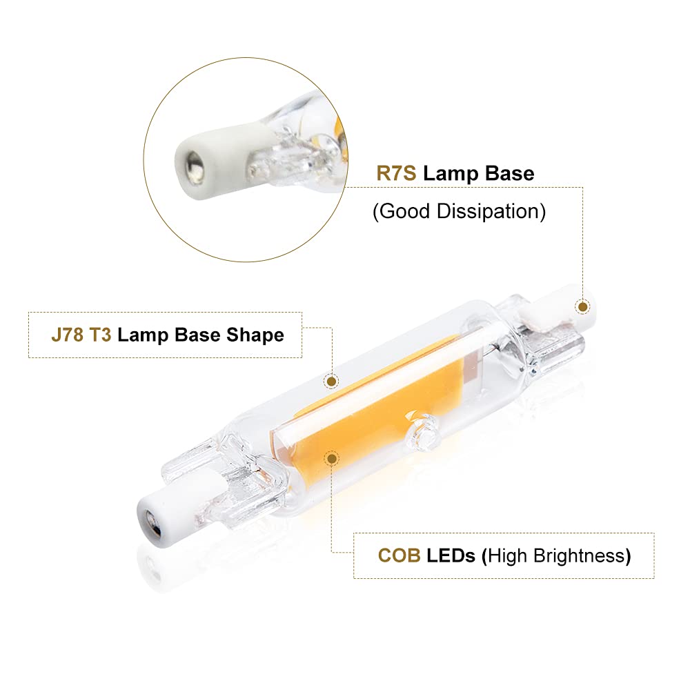 Bonlux 78mm R7S LED Bulb, 5W R7S Double Ended J Type Floodlight J78 (3.07 inch) T3 LED Security Light 50W Halogen Replacement Bulb for Work Light, Warm White 2700K, 2-Pack(No Ballast, Non-dimmable)