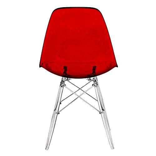 LeisureMod Dover Molded Side Chair with Acrylic Legs Set of 4 Transparent Red