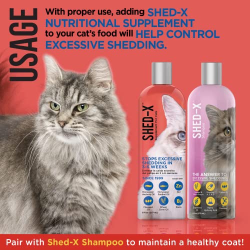 Shed-X Liquid Cat Supplement, 8oz β 100% Natural β Shed Defender, Help Excessive Cat Shedding with Cat Supplements of Essential Fatty Acids, Vitamins, and Minerals