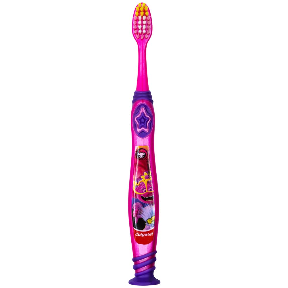 Colgate Kids Trolls Toothbrush with Suction Cup, Children Ages 5+ Extra Soft (Colors Vary) - Pack of 6