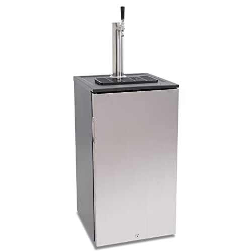 BHTOP Kegerator, Draft Beer Dispenser, Stainless Steel Beverage Cooler,Mounted CO2 Cylinder, Temperature Control, Drip Tray & Rail | Fits 1/6 Kegs
