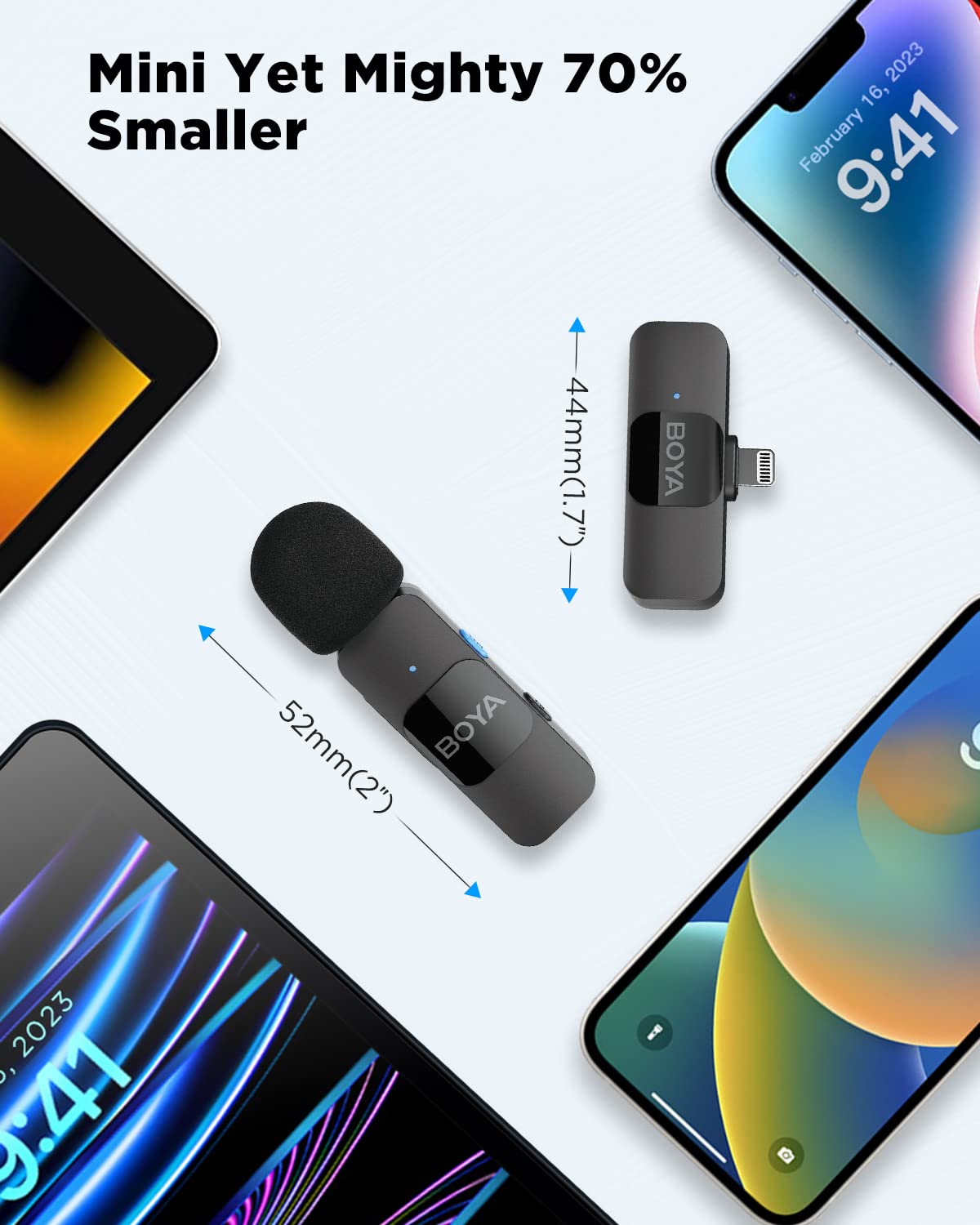 BOYA by-V2 Wireless Microphone for iPhone,2.4GHz Plug Play Mnini Clip-on Mic for iPhone 14/14 Pro/13/13 Pro/12 iPad iOS Devices Vlogging YouTube Video Recording Podcast Interview