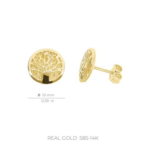 Lucchetta - 14 karat Yellow Gold Tree of Life Studs | 14k Solid Gold Earrings for Women | diameter 0.39in