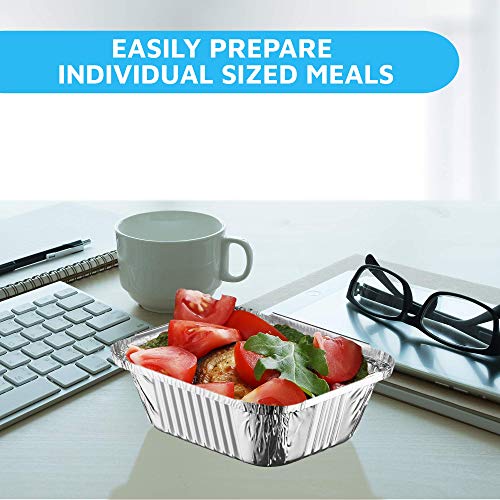 MontoPack Disposable Takeout Pans with Clear Lids | 1lb Capacity Aluminum Foil Food Containers with Strong Seal for Freshness & Spill Resistance | Eco-Friendly & Recyclable | 50-Pack of 5x4β Drip Pans
