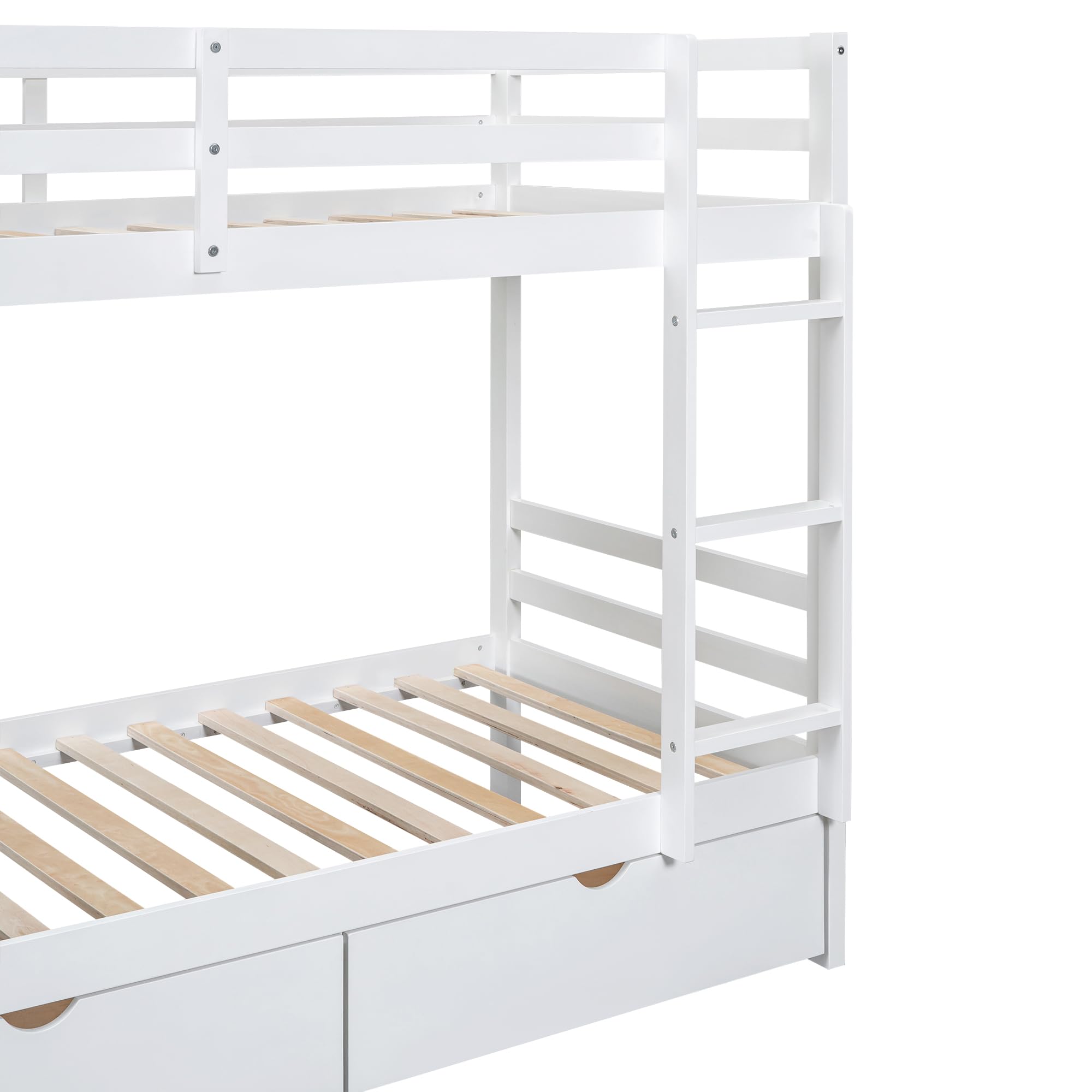 BIADNBZ Bunk Bed, Twin Over Twin Size Beds with Two Storage Drawers and a Tree Decor, Wood Low Bunkbed Frame for Kids Boys Girls Bedroom, White