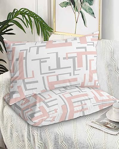 Edwiinsa Pink Grey Pillow Covers Standard Size Set of 2 Bed Pillow, Modern Geometric Abstract Art Aesthetics Plush Soft Comfort for Hair/Skin Cooling Pillowcases with Envelop Closure 20''x26''